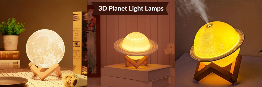 3D Moon and Saturn Planet LED Light Lamps - Apollo Universe