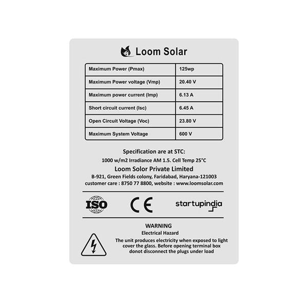Loom Solar 125 Watt - 12 Volts Mono Crystalline Solar Panel- Apollo ...