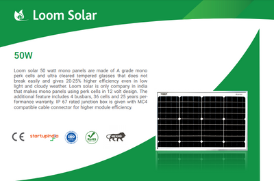 Loom Solar 50 Watt - 12 Volts Mono Crystalline Solar Panel-Apollo Universe