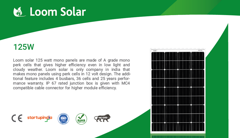 Loom Solar 125 Watt - 12 Volts Mono Crystalline Solar Panel- Apollo ...